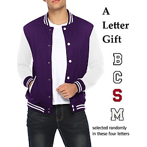 COOFANDY Men's Stylish Varsity Jacket Plain Baseball Jacket Casual Letterman Jacket