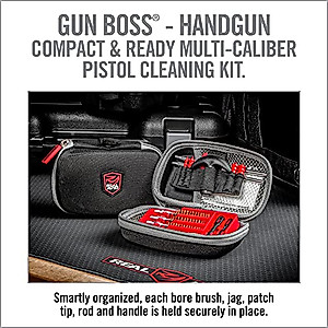 Real Avid Handgun Cleaning Kit: All in One 13 Piece Pistol Cleaning Kit With Cleaning Rod, Bore Brushes, Gun Cleaning Jags & Gun Cleaning Patches For .22 .357 9MM .38 .40 .44 & .45 Caliber Handguns