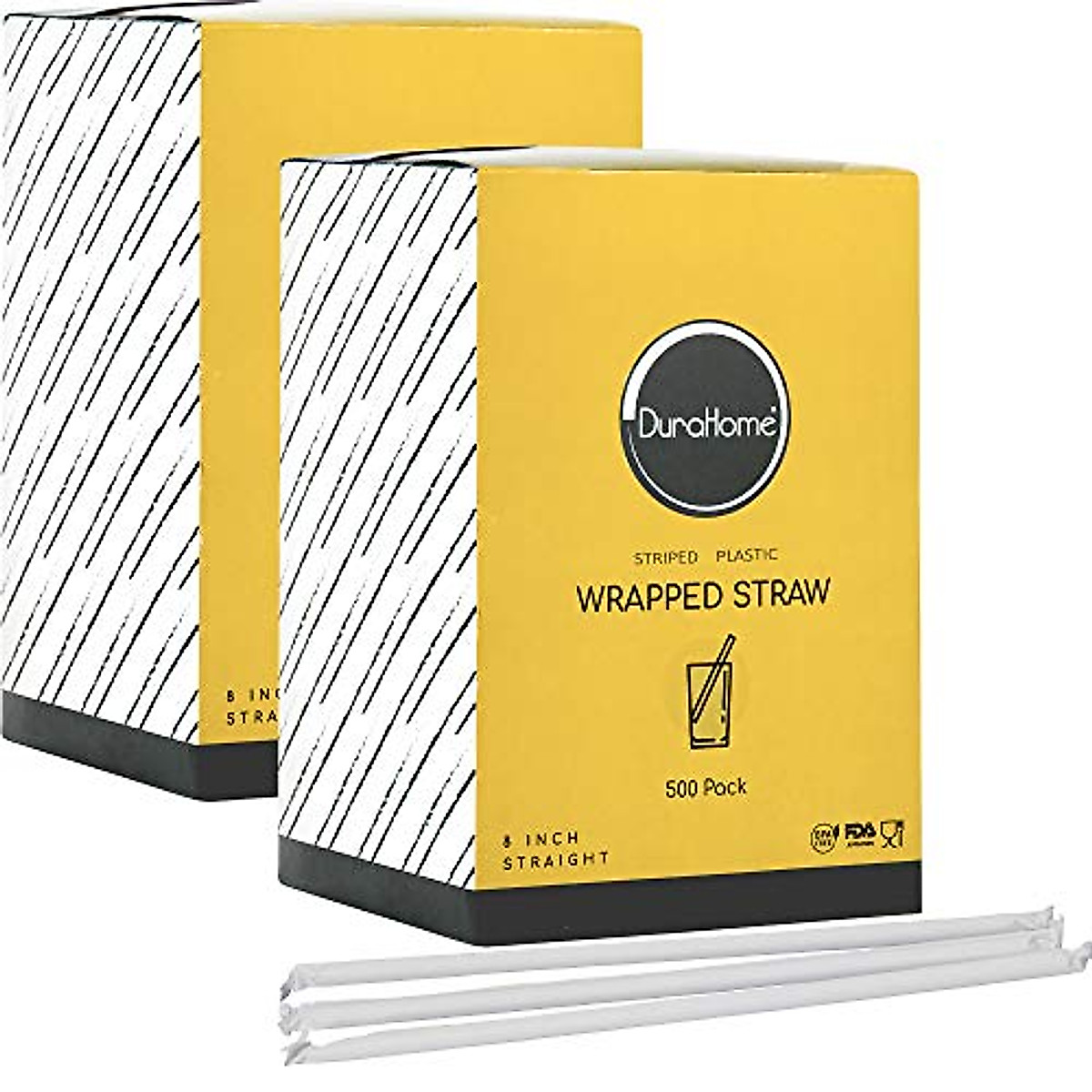 DuraHome Striped Plastic Straws Individually Wrapped White and Red 1000 Pack - 8 inch Drinking Straw, BPA Free Restaurant Style Disposable Straight Straws 0.24" Wide, Bulk Set