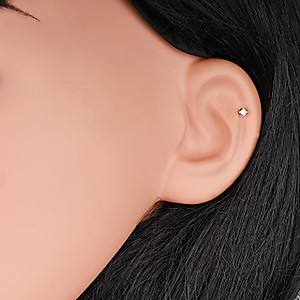 Demira Jewels 14K White Gold Diamond Nose Ring in Princess Cut - Choose Your Size: 1.9mm to 3mm, 16G Gauge, 8mm Length - Nickel-Free.