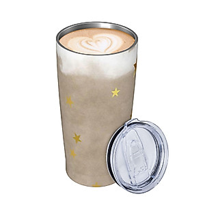 EVANEM 20 Oz Stainless Steel Tumbler With Straw Cleaner White Cloud Gold Stars Printed Insulated Cup Travel Coffee Mug Vacuum Insulated Tumblers For Home Office