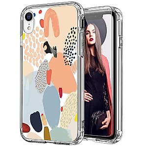 ICEDIO iPhone Xr Case with Screen Protector,Clear with Multi-Colored Painting Patterns for Girls Women,Shockproof Slim Fit TPU Cover Protective Phone Case for iPhone XR
