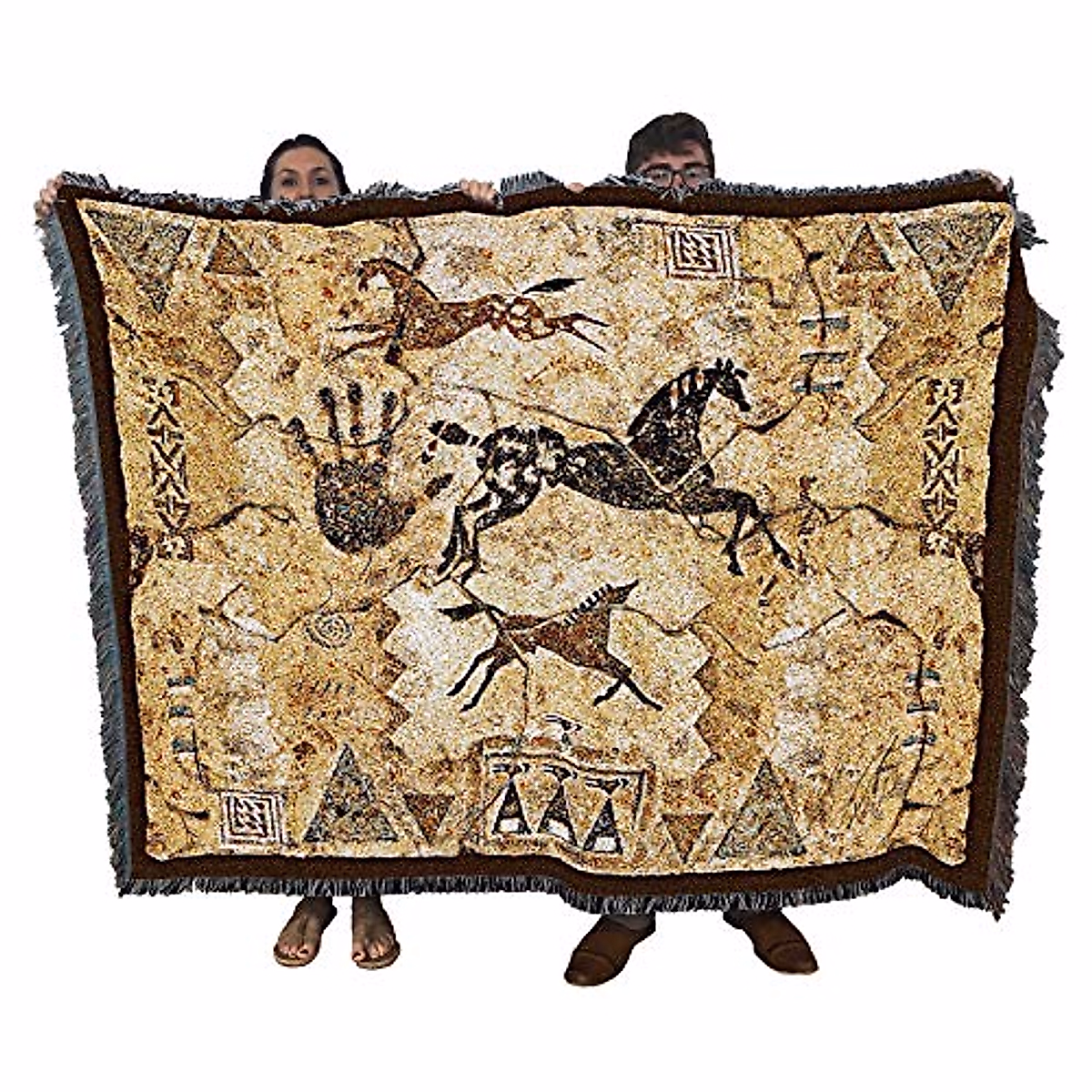 Pure Country Weavers Tlalocs Tribe Blanket by Cecilia Henle - Southwest Cave Rock Art - Gift Tapestry Throw Woven from Cotton - Made in The USA (72x54)