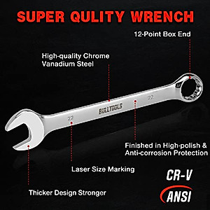 BULLTOOLS 32-Piece Combination Wrench Set, SAE and Metric 1/4"-1" & 7mm-22mm Wrenches Chrome Vanadium Steel Box End and Open End Standard Wrench Set with Case