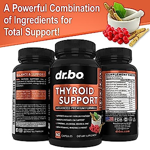 Thyroid Support for Women & Men Supplement - Natural Metabolism, Mood & Energy Enhancer with L-Tyrosine Selenium Iodine Zinc Bladderwrack Kelp & Ashwagandha Thyroid Supplement Complex Vitamin 60 Pills