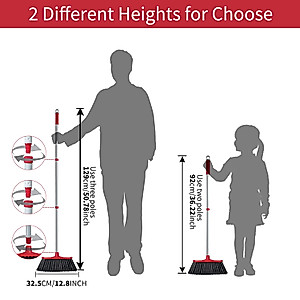 Heavy-Duty Broom Upgraded Double-Side Bristles Wide Angle Outdoor Brooms, 50.78” Adjustable Long Handle, Great for Garden Patio Kitchen Toilet Hair Sweeper