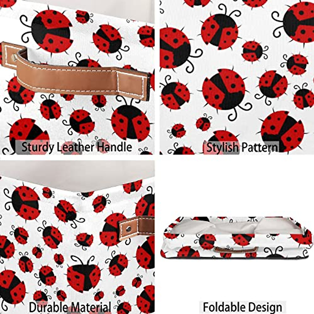 Animal Ladybugs Storage Cube Basket 13x13 Foldable Storage Organizer Container with Handle for Shelves Closet Bedroom Home Decor