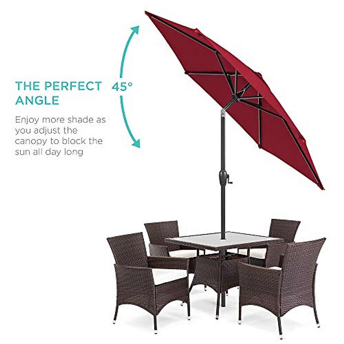 Best Choice Products 7.5ft Heavy-Duty Round Outdoor Market Table Patio Umbrella w/Steel Pole, Push Button Tilt, Easy Crank Lift - Burgundy