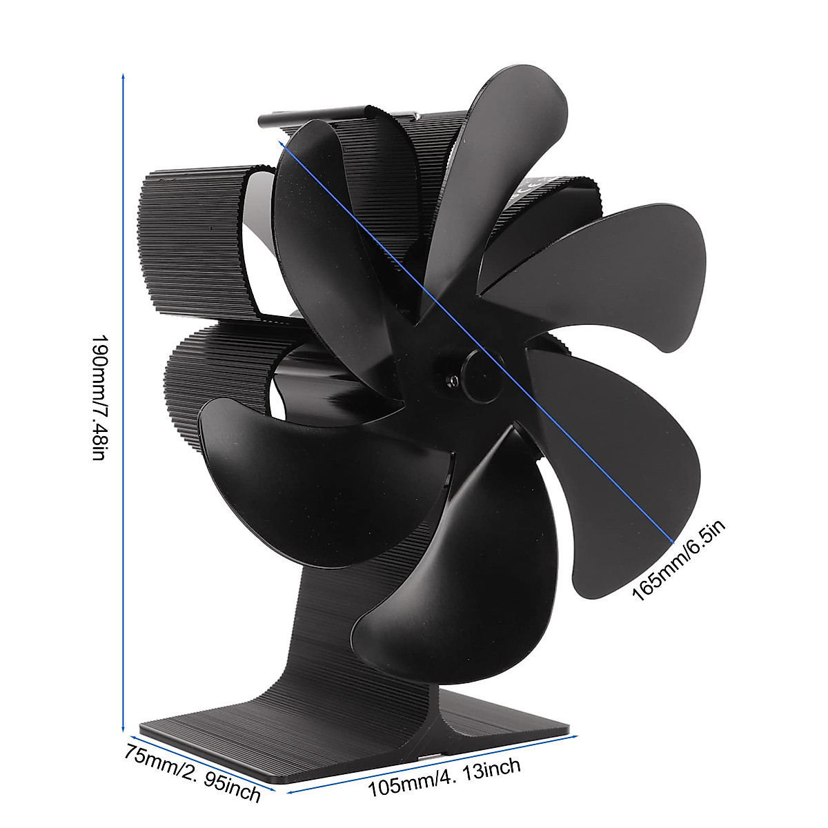 TITA-DONG Mini Stove Fan, 6 Blade Eco Thermal Fan, Black Fireplace Fan with Handle, Energy Efficiency Heat Powered Fan for Wood, Gas, Peellet, High Speed and High Temperature Resistance