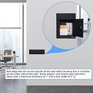 Durabox D700 Through the Wall Drop Box, Tubular Key Locking Secure Mailbox with Adjustable Chute Deposit, Pre-Drilled Mounting Holes - Safe Steel Mail Box (Black)