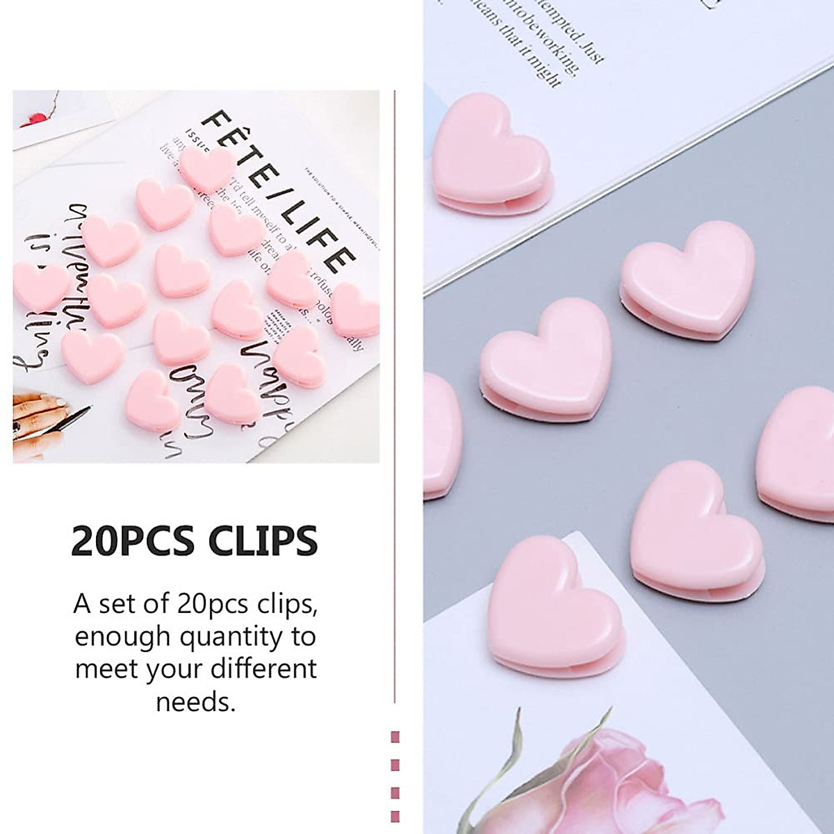 YARNOW 20pcs PlasticBag Clips Heart Shape Chip Bag Sealers Clamps Snack Coffee Potato Storage Sealing Slap Photo Picture Paper Holder for Kitchen Office, Pink, 3.2X2.5X1CM (TWGQRPH1017UYH103K0)