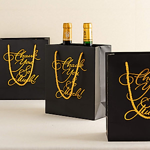 Crisky Black Gold Thank You Gift Bags, Birthday & Wedding Party Bags for Hotel Guests, Baby Shower Party Favor Bags, Candy Buffet Bags, Set of 25