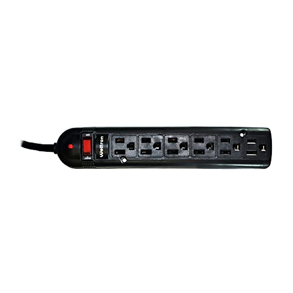 Weltron - 6 Outlet Surge Protector Power Strip 10 ft. Black (WSP-600PLF-10BK)