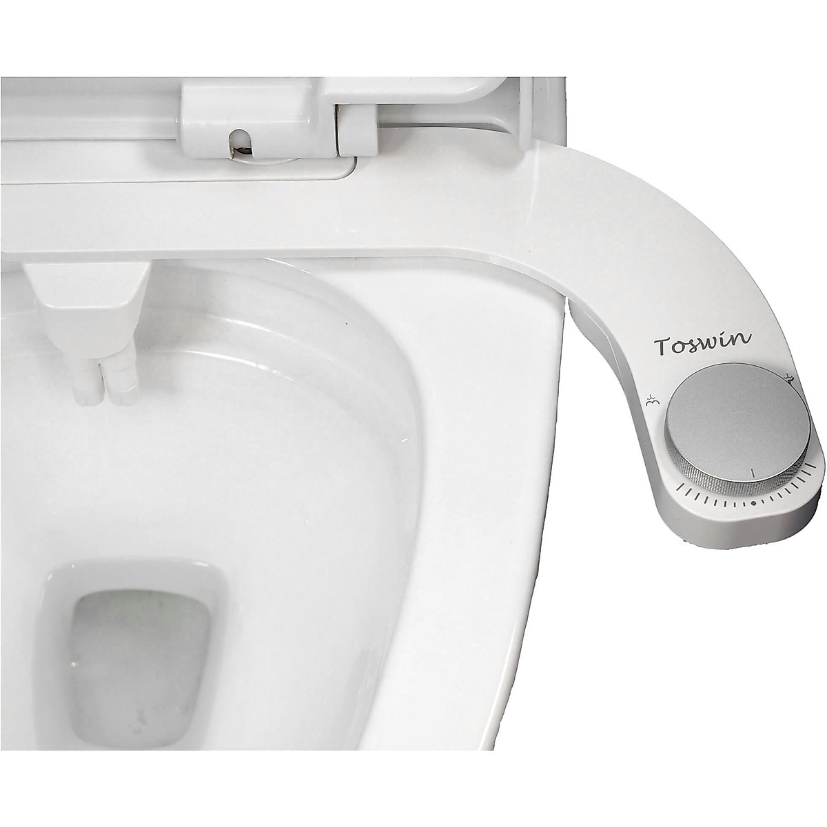 Toswin Left Handed Bidet Ultra Slim Left Hand Bidet Attachment with Dual Front & Rear Nozzles and Adjustable Water Pressure - Control Panel on Left Side-Silver Knob