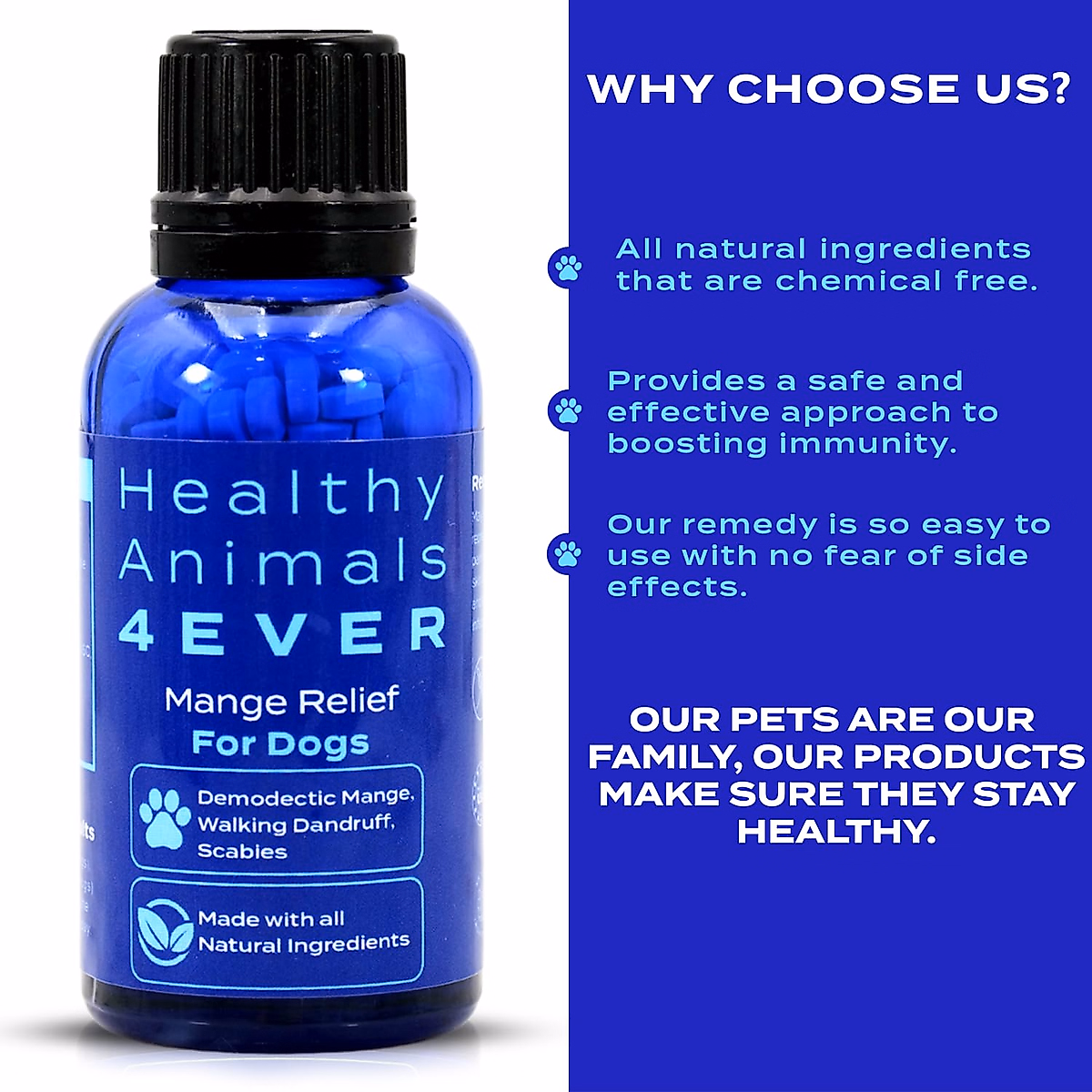 HealthyAnimals4Ever Mange Relief for Dogs - Treatment for Itchiness, Scabs, & Hair Loss Caused by Mites - All-Natural, Homeopathic, Non-GMO, Organic - Gluten, Preservative & Chemical Free - 300 ct