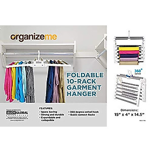 OrganizeME Foldable 10 Rack Expandable Clothes Drying Rack Laundry Rack | Garment Cloth Rack - Gray