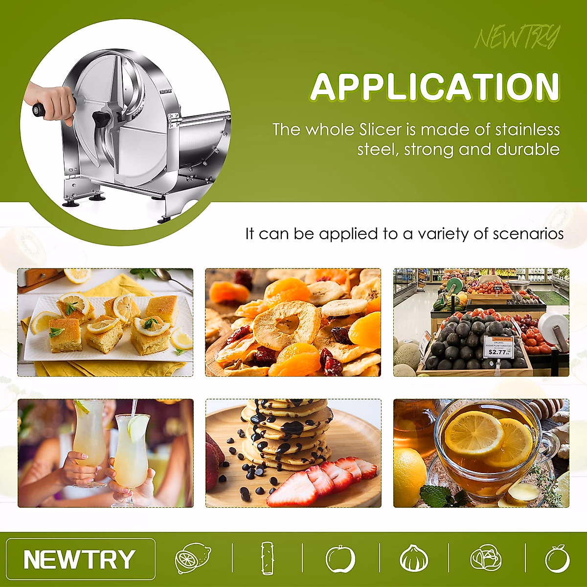 NEWTRY Commercial Vegetable Slicer Manual Potato Slicing Machine Fruit Cutter Onion Slicer 0-15/32 inch Stainless Steel