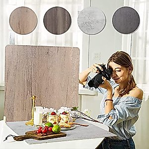 2PCS Double Sided Photo Backdrop Boards for Flat Lay, 24x24IN Wooden Cement Food Photography Background Tabletop Backdrop for Video Shooting, EOAJAFOU