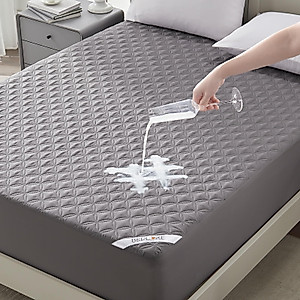 BEDLORE Waterproof Mattress Protector, Noiseless Queen Size Mattress Pad with Deep Pocket Fitted Up to 6"-18", Soft & Breathable Dirt-proof Bed Mattress Cover Washable Bedroom, Hotel (Gray)