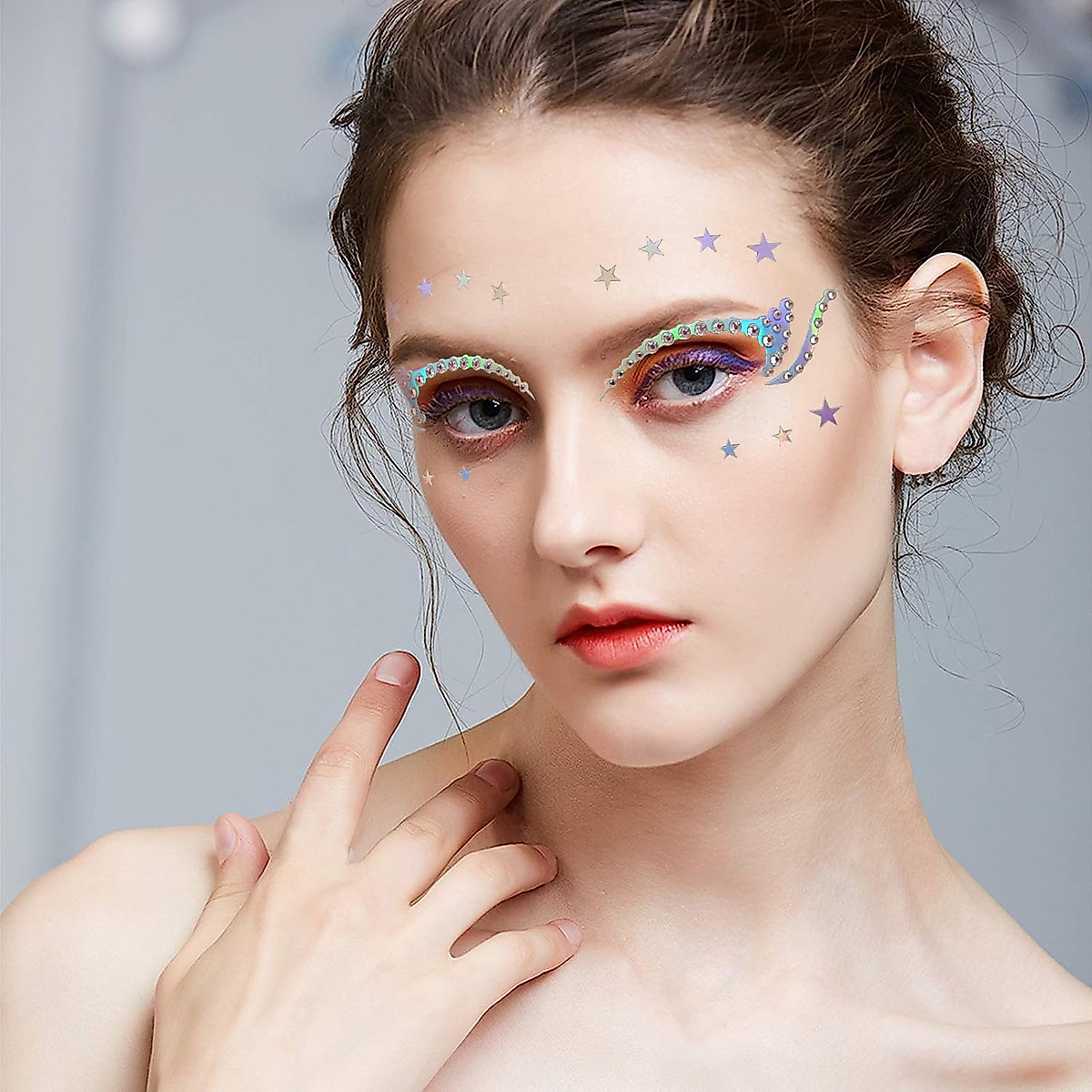 ZZXLLRO 3 Sets Star Face Stickers Jewels, Holographic Face Gems Stick on, Eyeliner Stickers, Pearls Makeup Rhinestones for Women Girls Eye Halloween Cosplay Rave Club Party