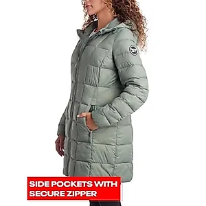 Reebok Women's Winter Jacket - Long Length Quilted Puffer Parka - Heavyweight Outerwear Coat for Women (S-XL), Size Medium, Sage