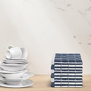 Urban Villa Dish Cloths Terry Cotton Pack of 6, Highly Absorbent Quick Drying Super Soft Premium Dish Towels for Kitchen with Hanging Loop Hand &amp; Tea Towels - 12x12 Inch, (Blue &amp; White, Checks)