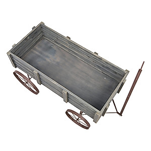 Shine Company Decorative Buckboard Wagon Garden Planter, Wooden Wagon Yard Décor for Outdoor Plants, Gray