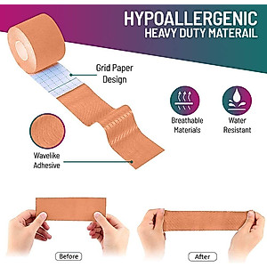 Beige Kinesiology Tape for Sensitive Skin - 16ft Uncut K Tape Roll | Sports Tape Athletic Tape for Injuries | Kinesio Tape Waterproof - Latex Free Kinetic Tape for Knees, Joints, face & Muscles