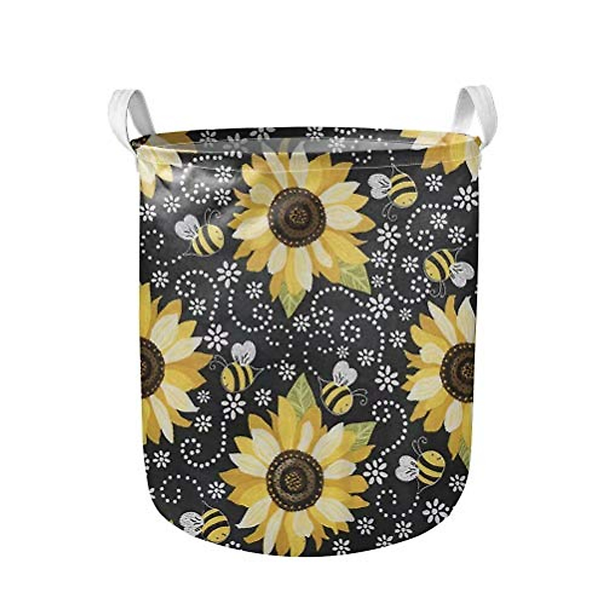 GOSTONG Bright Sunflower Print Laundry Baskets with Handles Collapsible Linen Hampers for Bedroom Storage