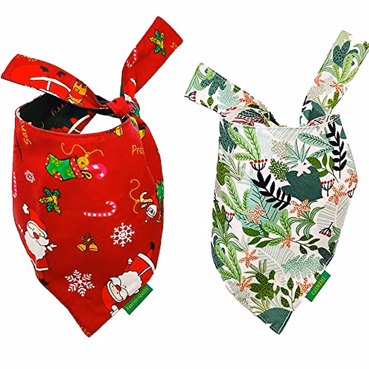 Dog Bandanas, 2 Pack Christmas & Florals Set Triangle Reversible Dog Pet Scarfs Cotton Adjustable Fit Triangle Bibs Accessories, Multiple Sizes Offered for Small Medium Large Dogs.