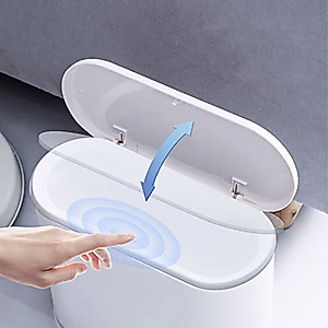 10 Liter Slim Trash Can with Press Top Lid, Oval Split Garbage Bin for Home, Office, Bathroom, (White)