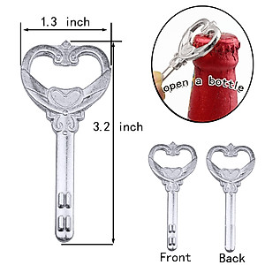 Aokbean 50pcs Skeleton Key Bottle Opener Place Card Holder for Weddings Table Name Cards for Guests Souvenirs with French Ribbon (Antique Silver)