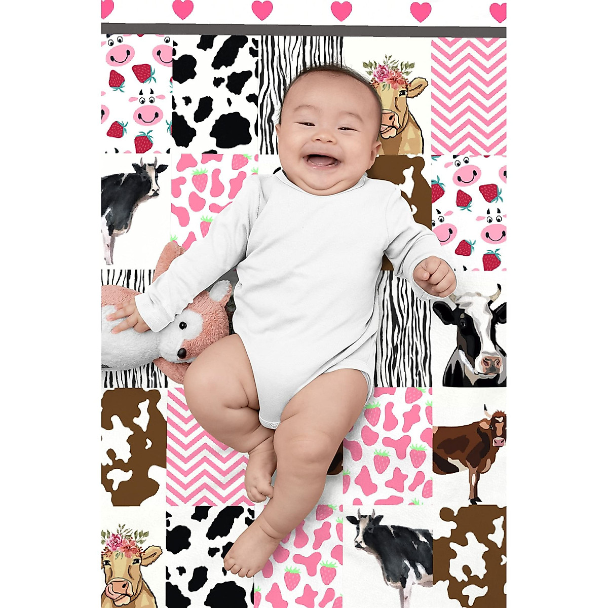 Aozyhug Cow Baby Blanket Cow Print Baby Blanket Cow Print Crib Sheet Cow Print Bedding Strawberry Cow Print Swaddle Blanket Infant, Newborn Toddler Blankets for Stroller (30"x40" Inches)