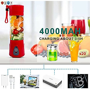 Portable Blender Personal Size Blender USB 4000 mAh Rechargeable with 6 Blades Smoothies,380ML Juicer Cup 5 Core PB 01