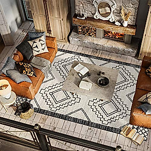 JONATHAN Y MOH200A-8 Amir Moroccan Beni Souk Indoor Area-Rug Bohemian Farmhouse Rustic Geometric Easy-Cleaning Bedroom Kitchen Living Room Non Shedding, 8 X 10, Cream,Black
