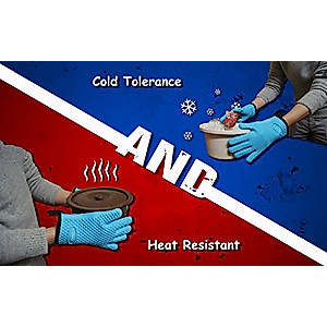 Loveuing Kitchen Oven Gloves - Silicone and Cotton Double-Layer Heat Resistant Oven Mitts/BBQ Gloves/Grill Gloves - Perfect for Baking and Grilling - 1 Pair (One Size Fits Most, Red)