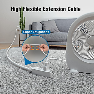 50-Feet 3 Outlet Extension Cord, Kasonic UL Listed, 16/3 SJTW 3-Wire Grounded, 13 Amp 125 V 1625 Watts, Multi-Outlet Indoor/Outdoor Use, White