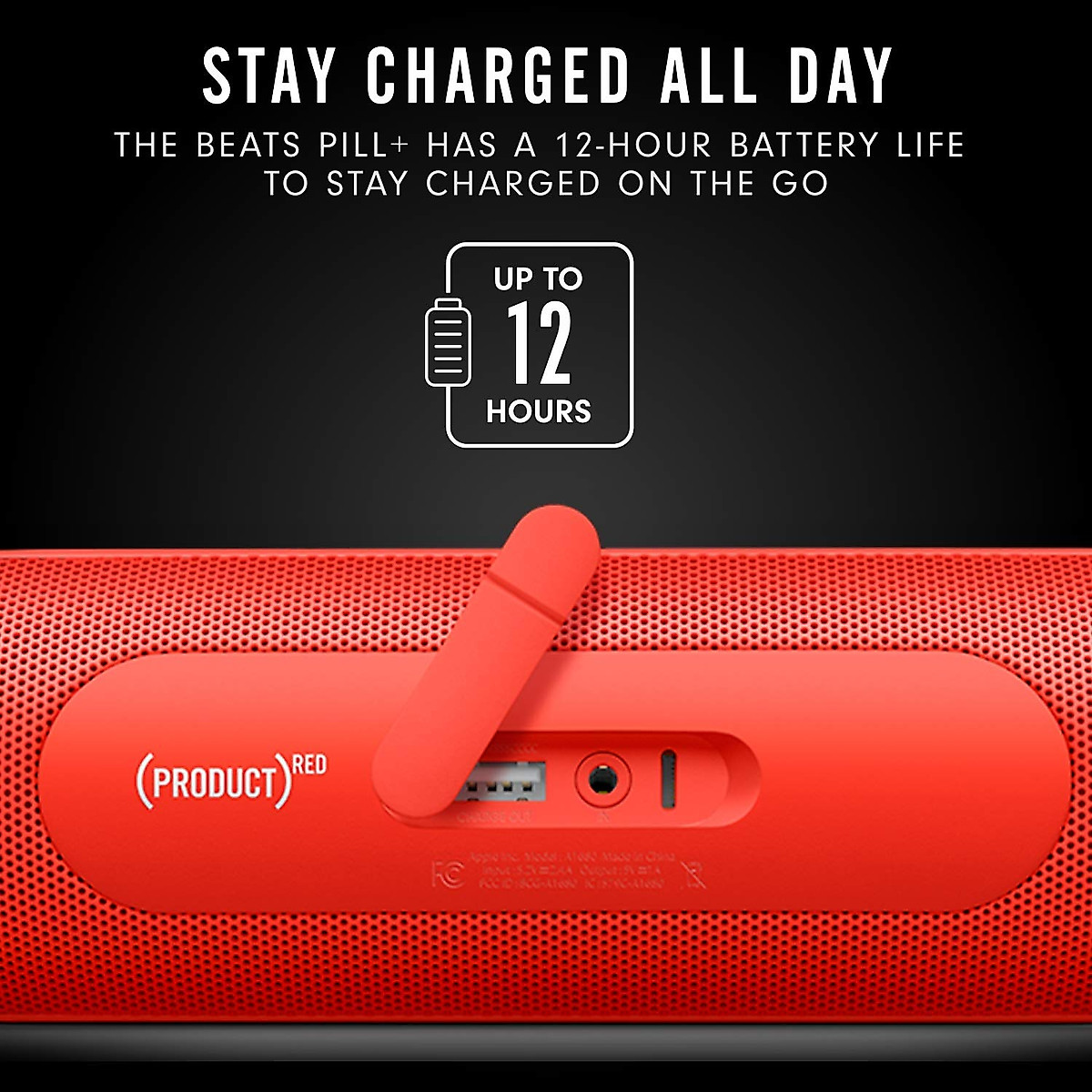 Beats Pill+ Portable Wireless Speaker - Stereo Bluetooth, 12 Hours of Listening Time, Microphone for Phone Calls - (Product) RED