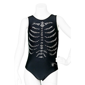 Destira Gymnastics Leotard for Girls, Crystal Ribcage Black Skeleton Halloween Costume, Child Medium (8)