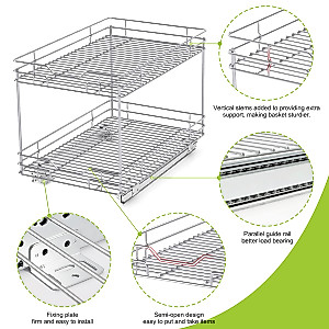 BONADOM 2 Tier Pull Out Cabinet Organizer(21''Dx14''W) Heavy Duty Slide Out Drawers for Kitchen Cabinets Storage Kitchen Roll Out Shelf Storage for Pots, Pans Cabinet Drawers Slide Out
