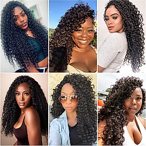 GoGo Curl Curly Crochet Hair for Women Water Wave Crochet Hair Deep Wave Braiding Hair Bohemian Crochet Braids Synthetic Hair Extensions (18 inch(Pack of 6), 1B Natural Black)