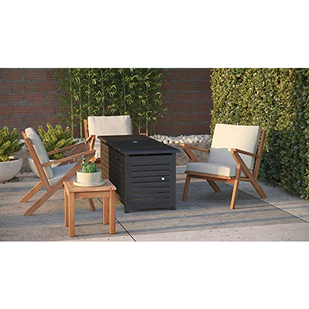 Patio Sense 62969 Oslo Wooden Armchair Cream Colored Cushion Artfully Angled Arms Modern Scandinavian Collection Indoor Outdoor Furniture