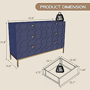 Clihome 6 Drawer Double Dresser, Sideboard with 6 Drawers Modern Chest of Drawers Wood Dresser for Living Room, Home Office, Entryway, Blue