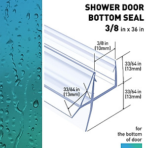 FCSOTSPS Shower Door Bottom Seal, 2 PCS 3/8" x 36" Shower Door Sweep for 3/8 Inch Glass, Frameless Glass Shower Door Seal Strip,Stop Shower Leaks and Create a Water Barrier (10MM)