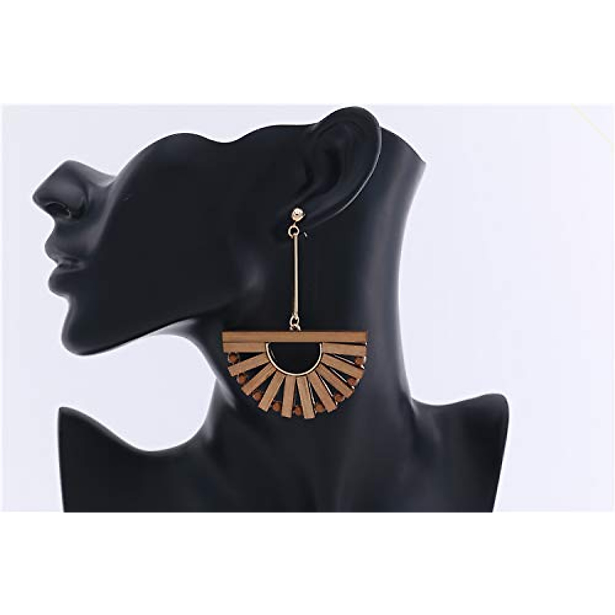 Fashion Wood Dangle Earrings Fan-Shaped Bamboo Needle Earrings Bohemian Personality Jewelry for Women Mother's Day Gift