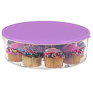 Zilpoo Plastic Pie Carrier with Lid, 10.5”, Cupcake Container, Muffin, Cookies, Cake Holder, Round Freezer Storage Food Keeper with Cover, Purple