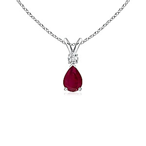 Angara Women’s 14k White Gold Ruby Teardrop Pendant Necklace with Diamond.