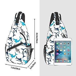 zcvojmu Sling Backpack,Crossbody Sling Bag For Men Women Travel Hiking Daypacks Pattern Rope Chest Shoulder Daypack (Shark Print)