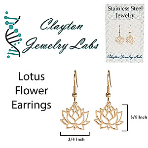Lotus Flower Stainless Steel Dangle Earrings (Black)