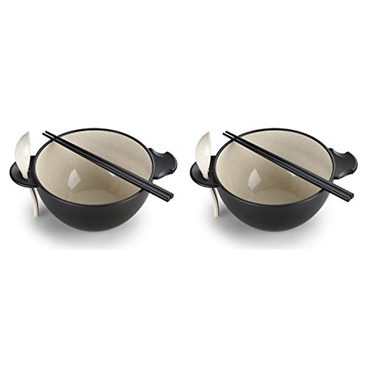 Ozeri Earth Ramen Bowl Set, Made from Plant-Derived and Other Natural Materials,993 ml, One Size, Black with Beige, 6-Piece